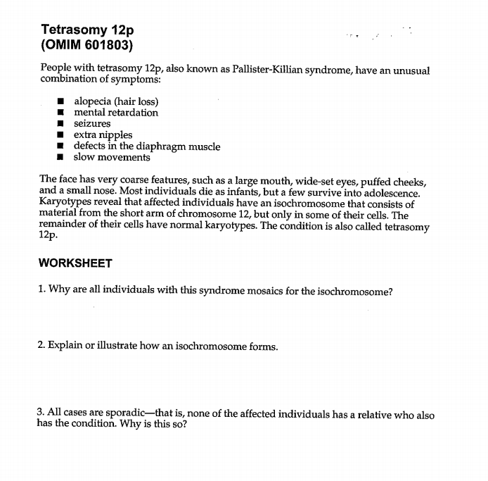 Solved Tetrasomy 12p (OMIM 601803) People with tetrasomy | Chegg.com