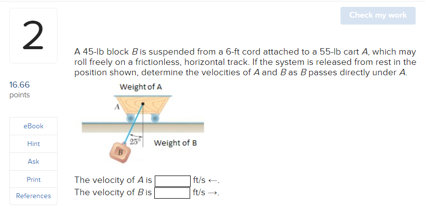 Solved Check my work 2 A 45-lb block B is suspended from a | Chegg.com