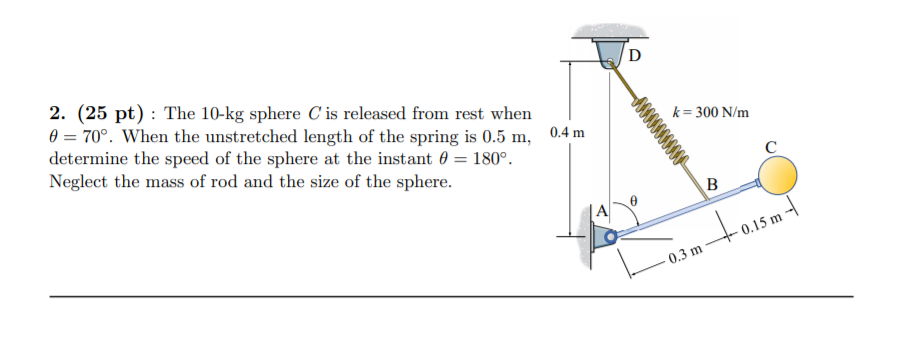 Solved D k=300 N/m 2. (25 pt) : The 10-kg sphere C is | Chegg.com