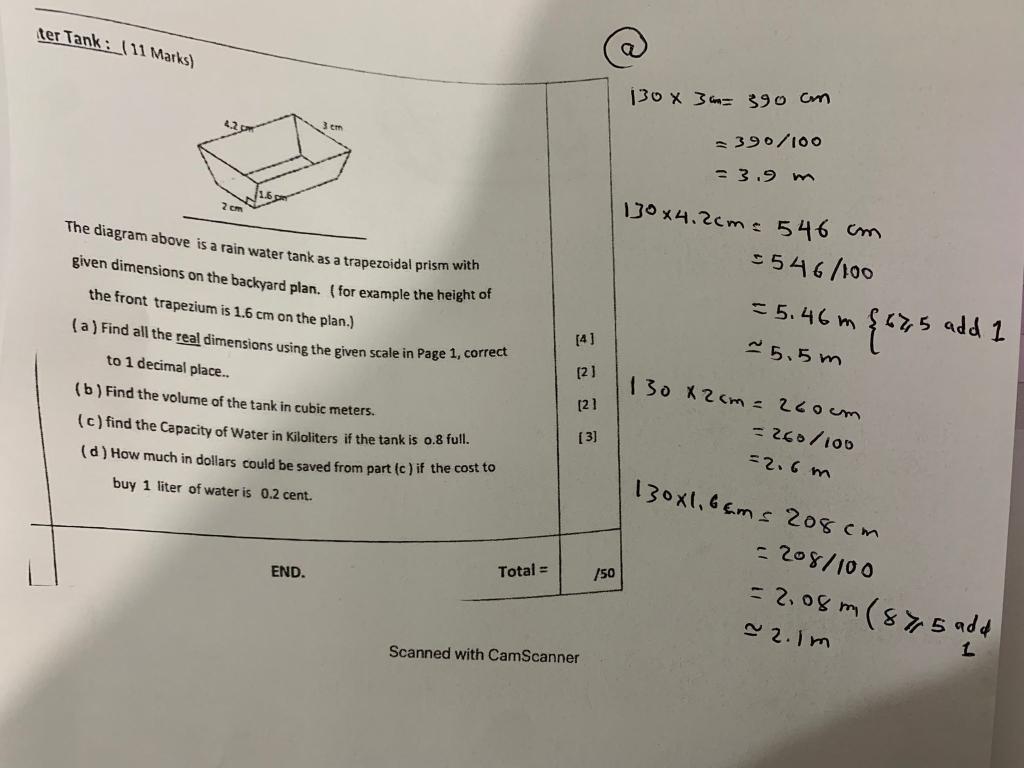 Solved ter Tank: (11 Marks) The diagram above is a rain | Chegg.com