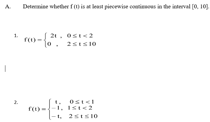 Solved A. Determine whether f(t) is at least piecewise | Chegg.com