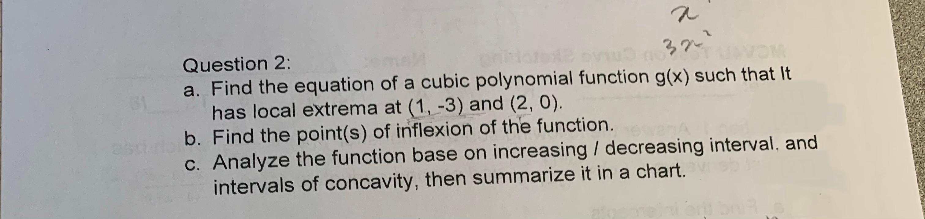 Question 2: a. Find the equation of a cubic | Chegg.com