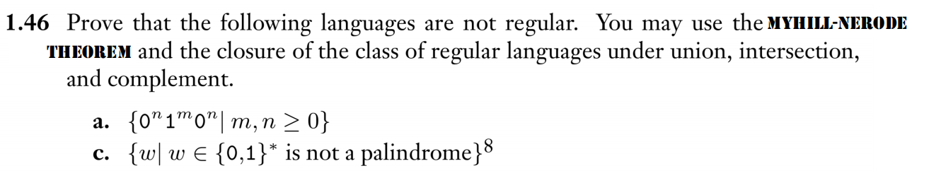 Solved 1.46 ﻿Prove that the following languages are not | Chegg.com