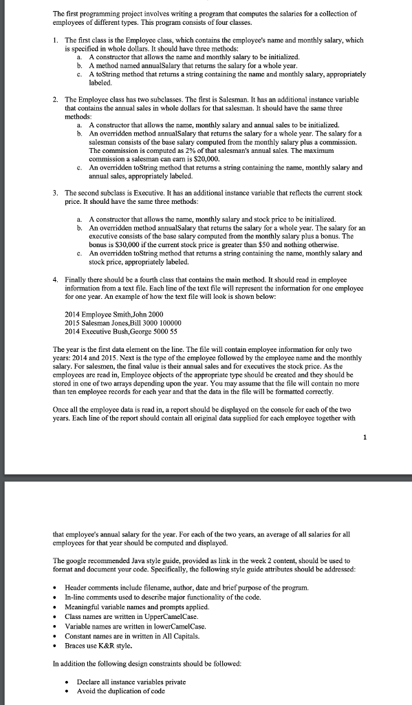 The first programming project involves writing a | Chegg.com