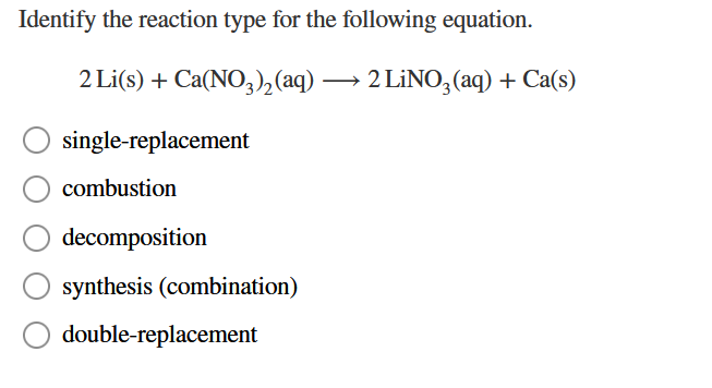 Solved Identify the reaction type for the following | Chegg.com