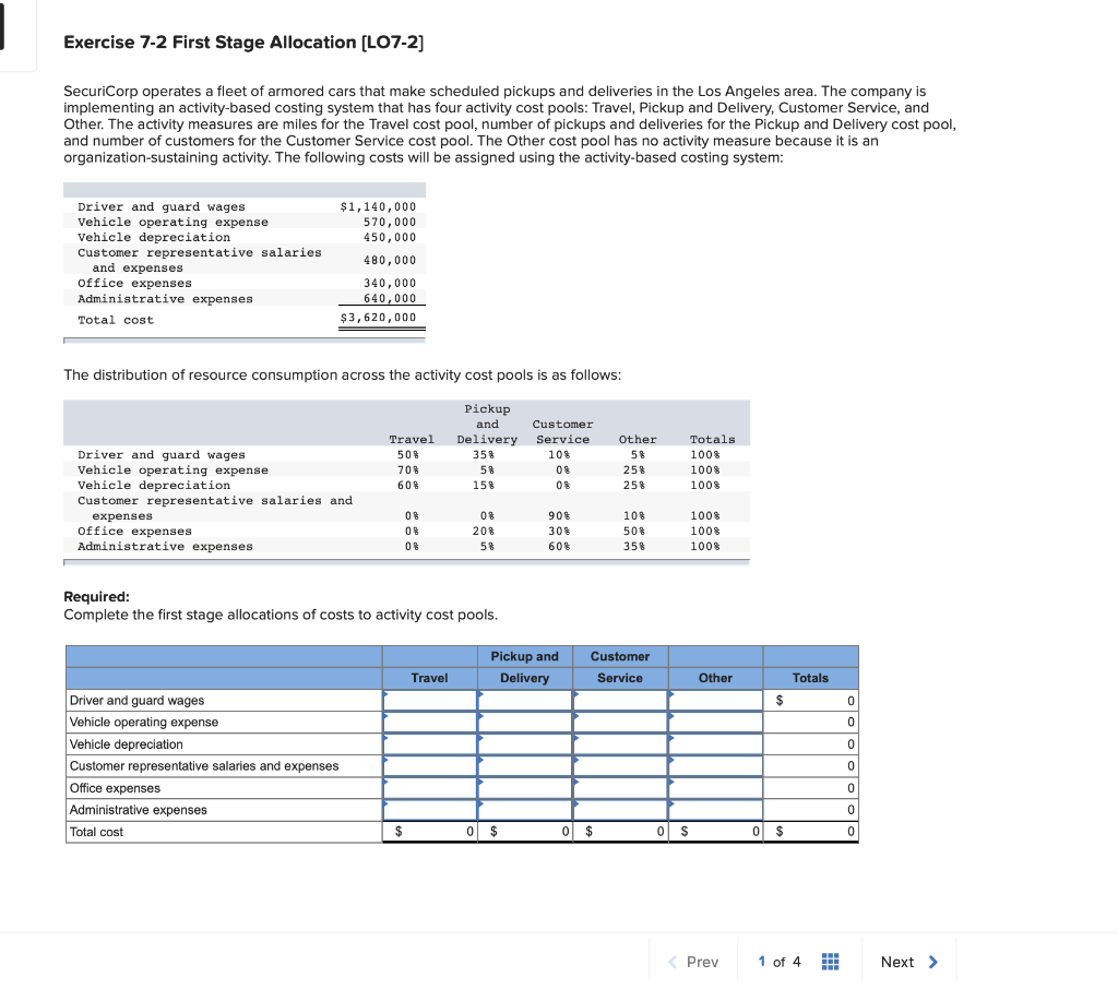 Solved Exercise 7-2 First Stage Allocation (LO7-2) | Chegg.com