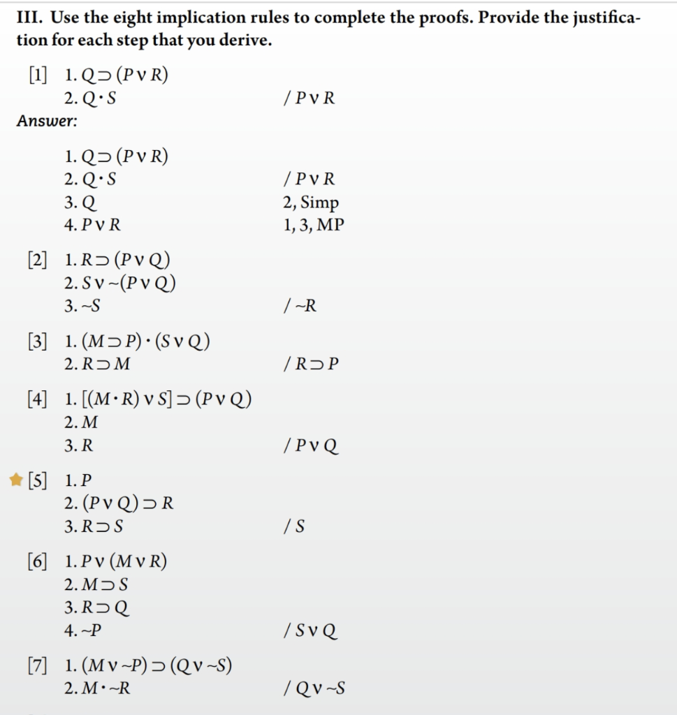 Solved III. Use the eight implication rules to complete the | Chegg.com