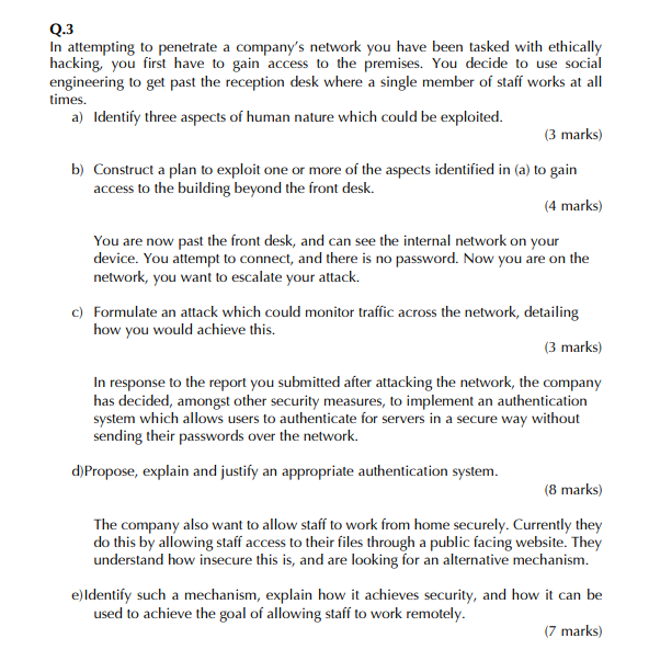 Solved Q.3 In attempting to penetrate a company's network | Chegg.com