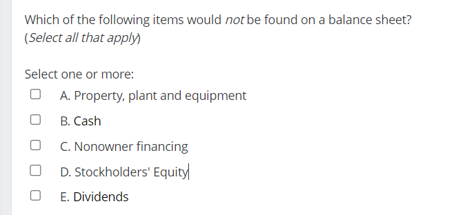 Solved Which of the following items would not be found on a | Chegg.com