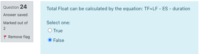 Solved Total Float can be calculated by the equation: TF-LF | Chegg.com