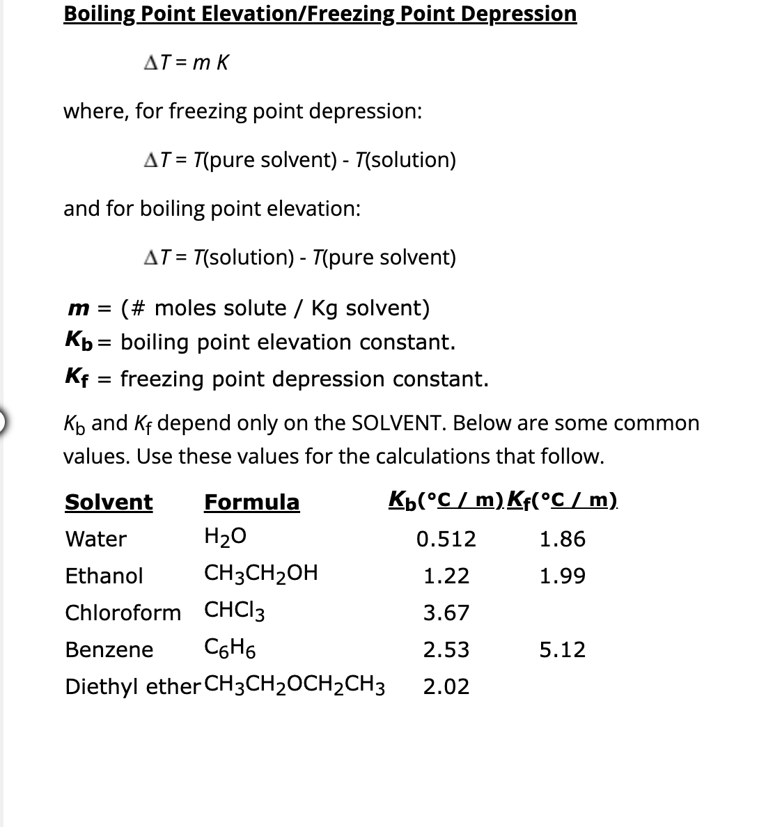 Solved Boiling Point Elevation/Freezing Point Depression | Chegg.com