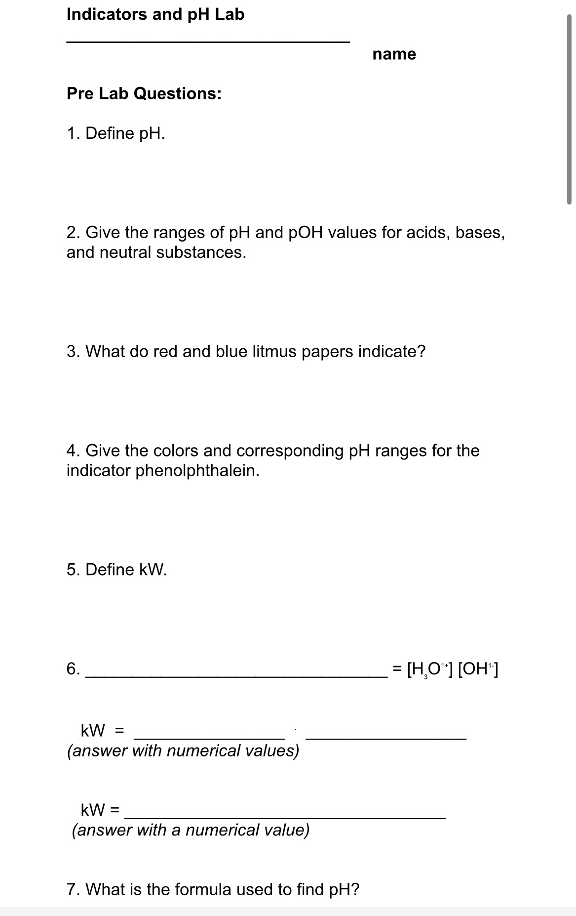 Solved Indicators And Ph Labnamepre Lab Questionsdefine