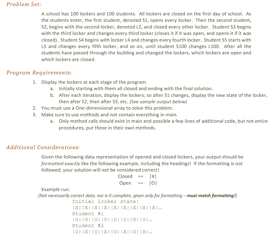 Solved Problem Set: A school has 100 lockers and 100 | Chegg.com