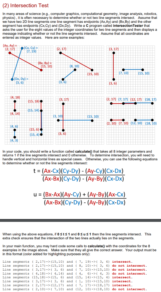 Solved (2) Intersection Test In many areas of science (e.g., | Chegg.com