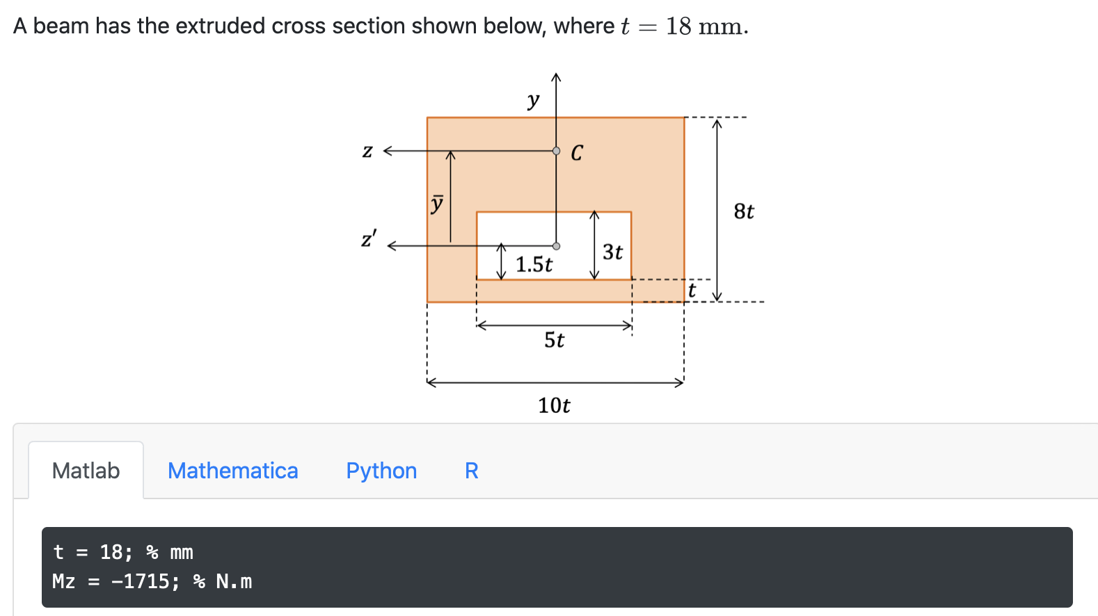 Solved A beam has the extruded cross section shown below, | Chegg.com