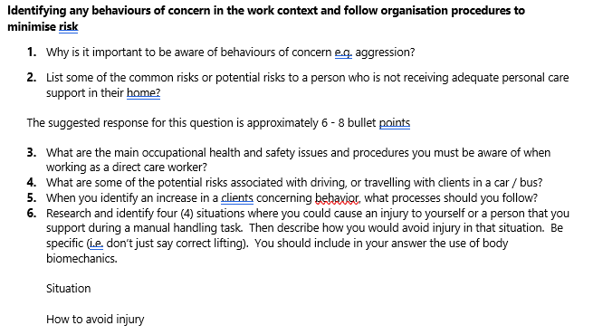 Solved Identifying any behaviours of concern in the work | Chegg.com