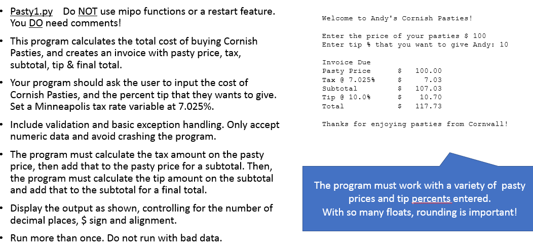 Solved - Pasty1.py Do NOT use mipo functions or a restart | Chegg.com