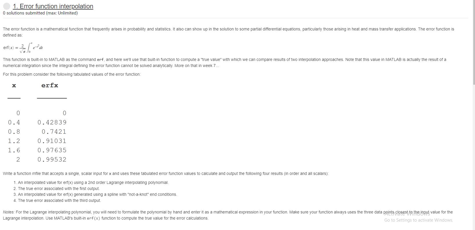 Solved Answer in Matlab. The error function is a | Chegg.com