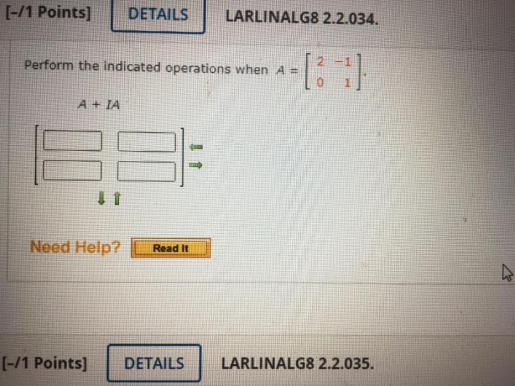 Solved (-/1 Points] DETAILS LARLINALG8 2.2.034. - Perform | Chegg.com