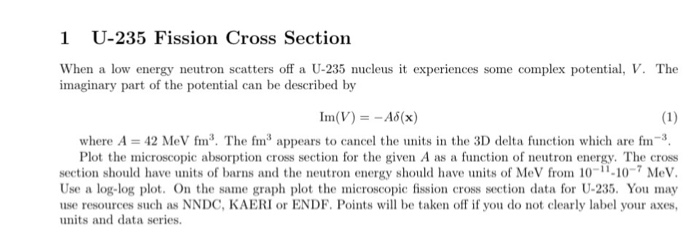 Solved 1 U-235 Fission Cross Section When a low energy | Chegg.com