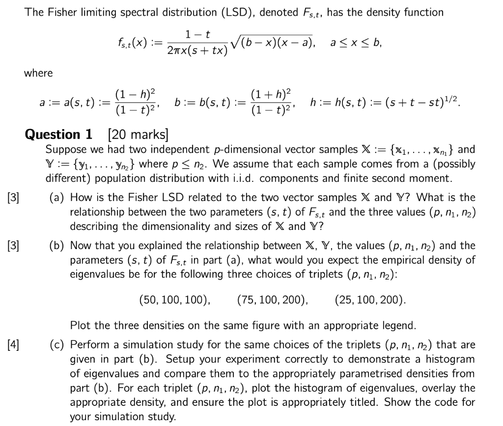 Solved The Fisher limiting spectral distribution (LSD), | Chegg.com
