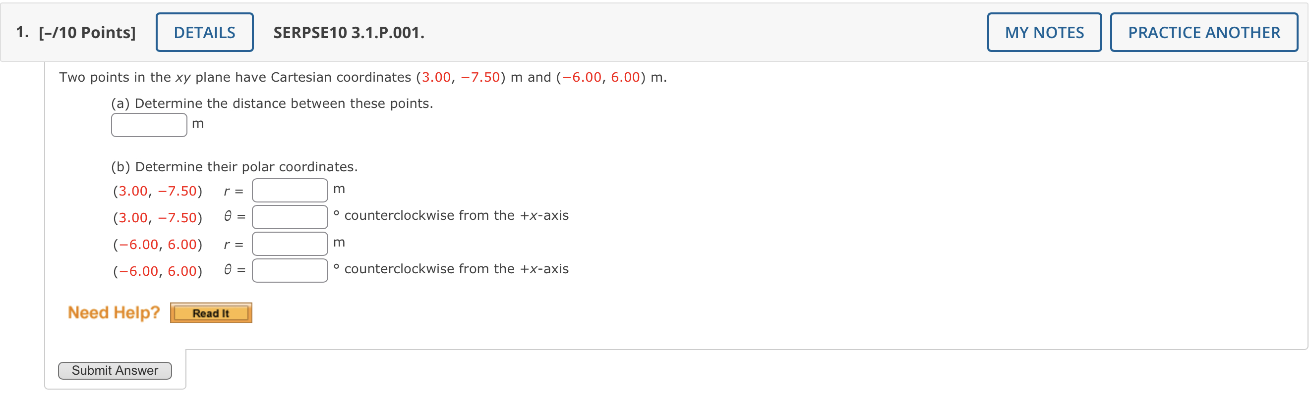 Solved Two points in the xy plane have Cartesian coordinates | Chegg.com