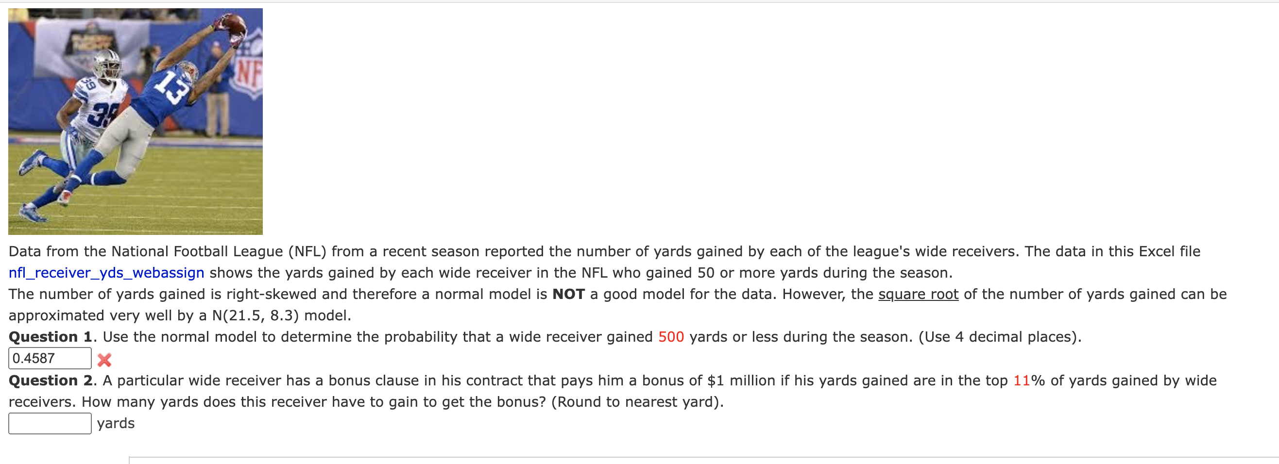 Solved Data from the National Football League (NFL) from a | Chegg.com