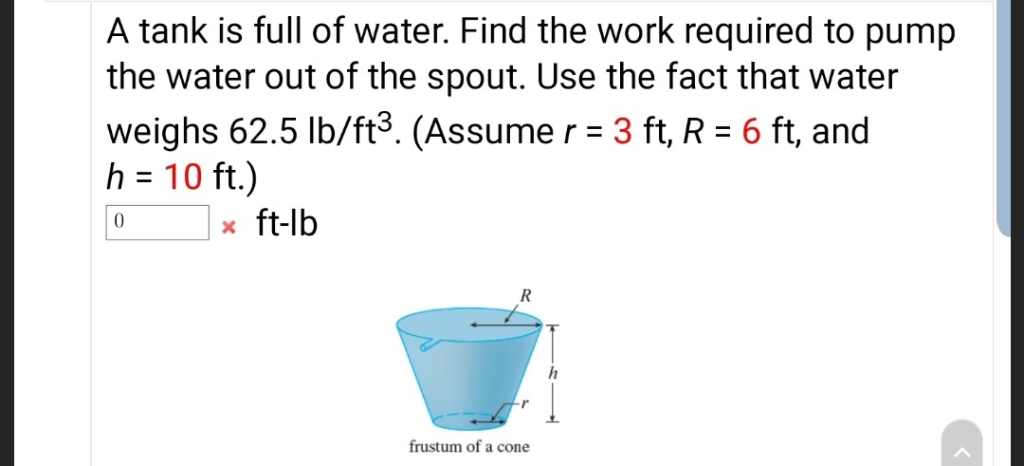 Solved A tank is full of water. Find the work required to | Chegg.com