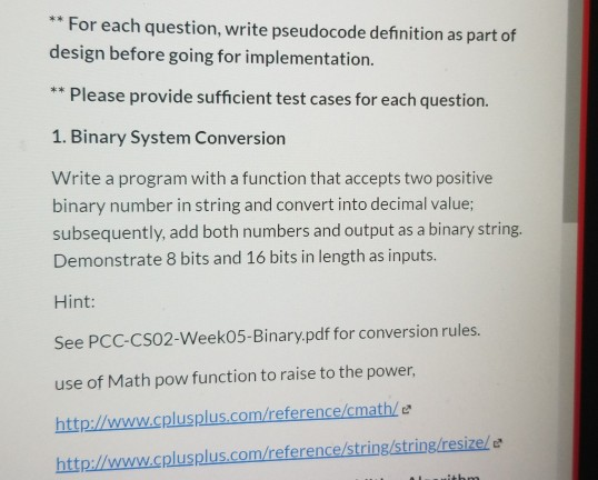 Solved *For each question, write pseudocode definition as | Chegg.com