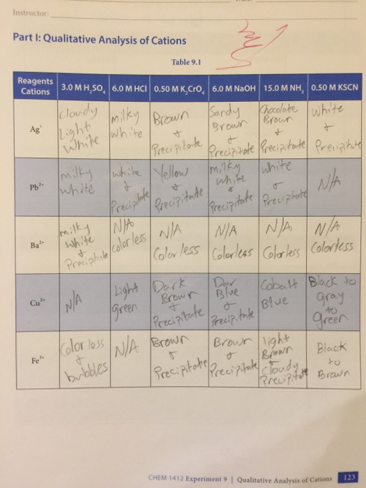 Solved Instructor Part I: Qualitative Analysis of Cations | Chegg.com