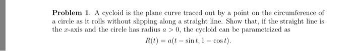 Solved Problem 1. A cycloid is the plane curve traced out by | Chegg.com