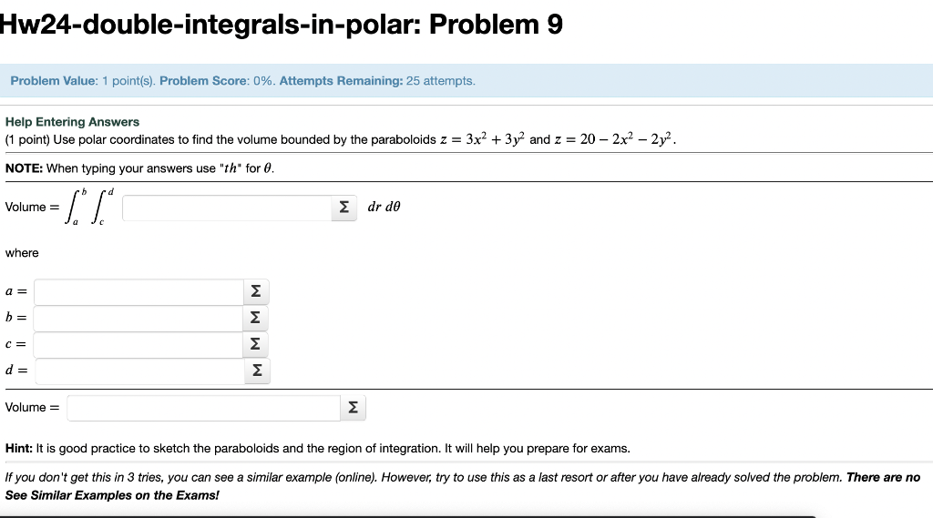 Solved Hw24-double-integrals-in-polar: Problem 9 Problem | Chegg.com