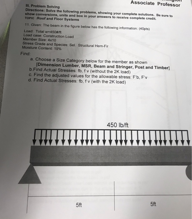 Solved Associate Professor IlI. Problem Solving Directions: | Chegg.com