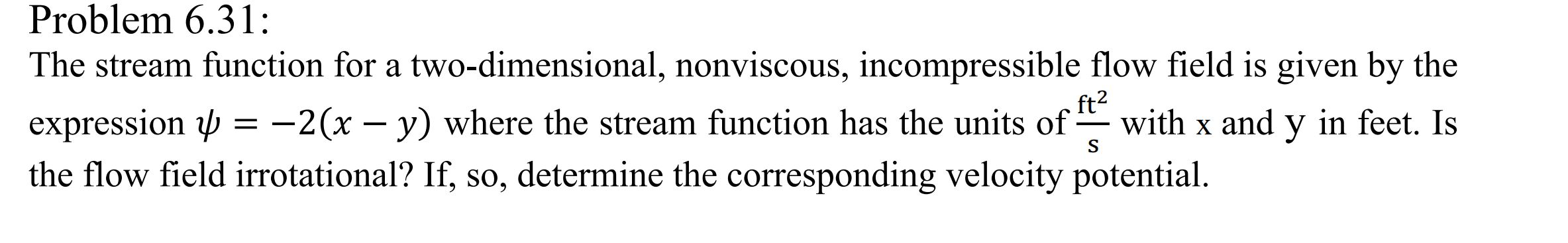Solved Problem 6.31: The stream function for a | Chegg.com