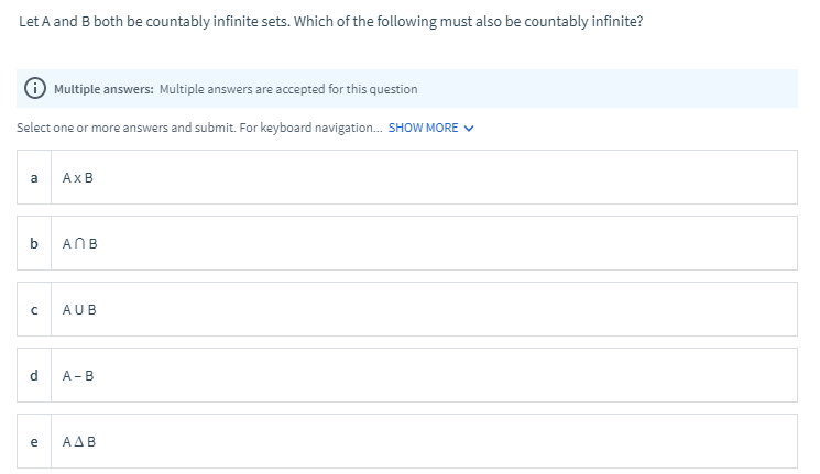 Solved Let A and B both be countably infinite sets. Which of | Chegg.com