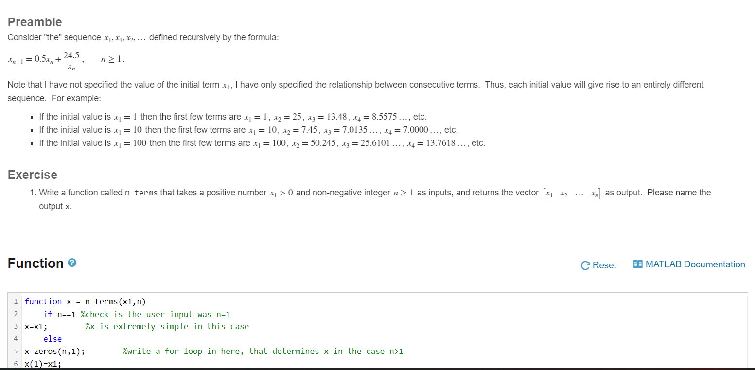 Solved Preamble Consider "the" sequence x1,x1,x2,… defined | Chegg.com