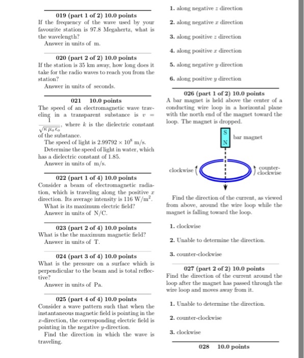 Solved 1. along negative z direction If the frequency of the | Chegg.com