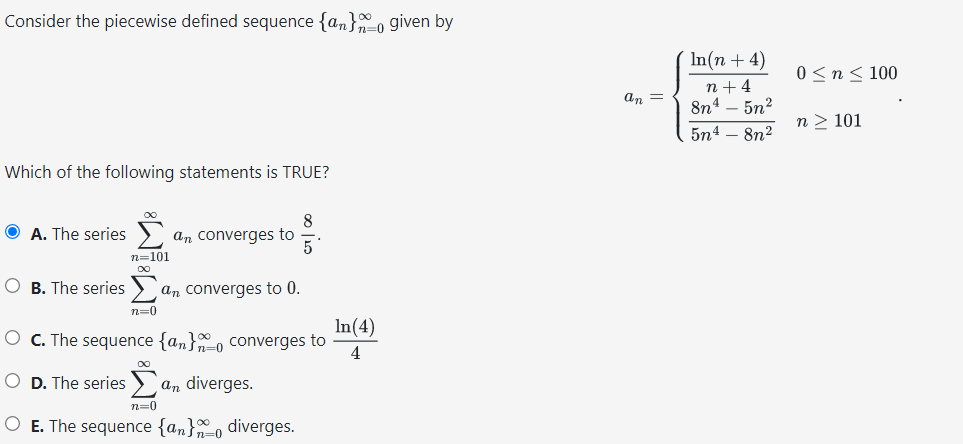Solved Consider the piecewise defined sequence {an}n=0∞ | Chegg.com