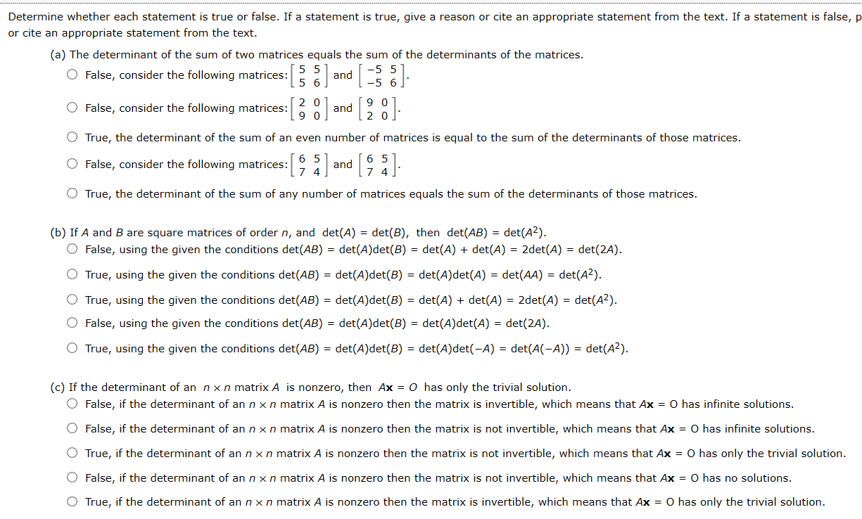 Solved Determine whether each statement is true or false. If | Chegg.com