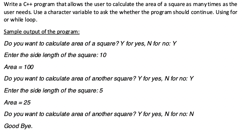 Solved Write a C++ program that allows the user to calculate | Chegg.com