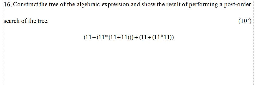 Solved 16. Construct the tree of the algebraic expression | Chegg.com