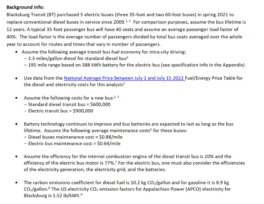 Background Info: Blacksburg Transit (BT) purchased 5 | Chegg.com