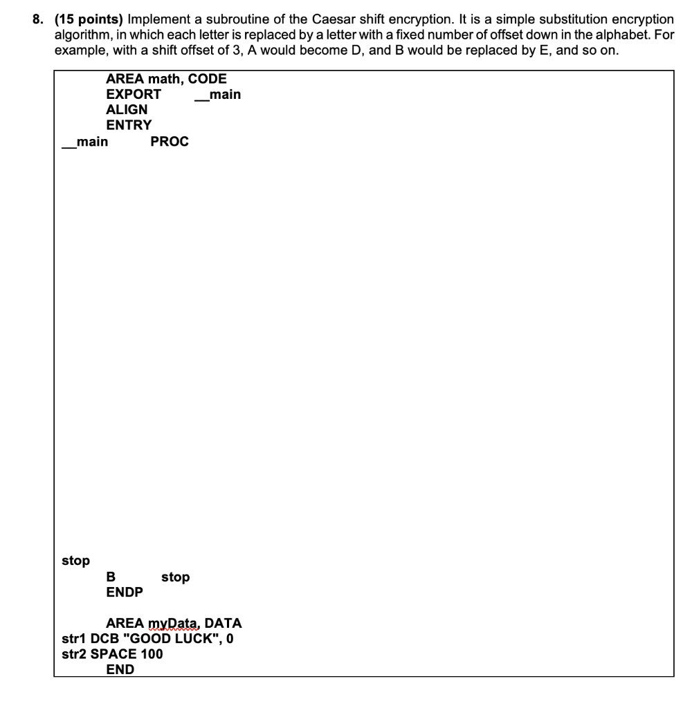 Solved 8. (15 points) Implement a subroutine of the Caesar | Chegg.com