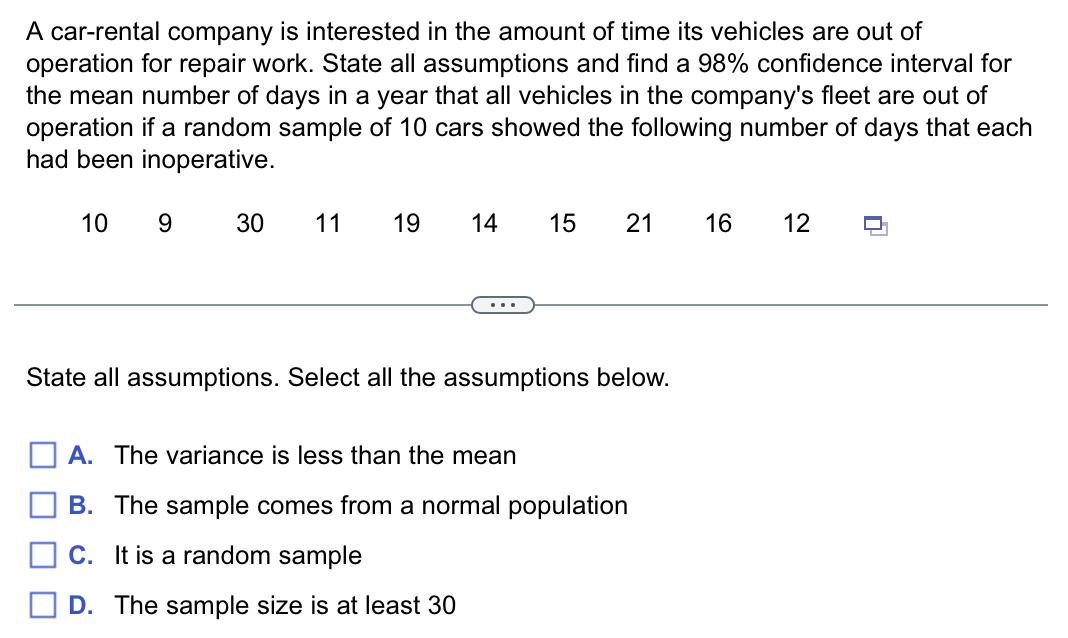 Solved A car-rental company is interested in the amount of | Chegg.com