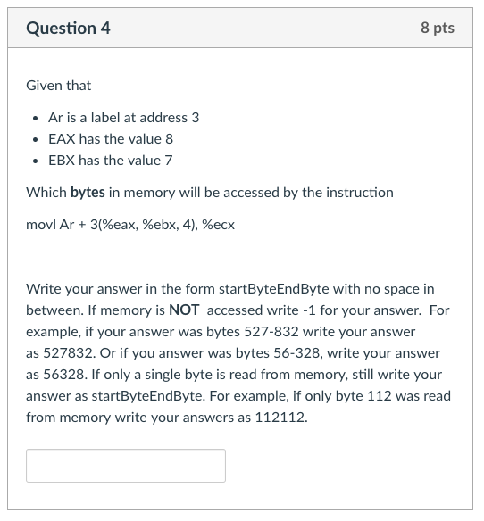 Question 4 8 pts Given that Ar is a label at address | Chegg.com