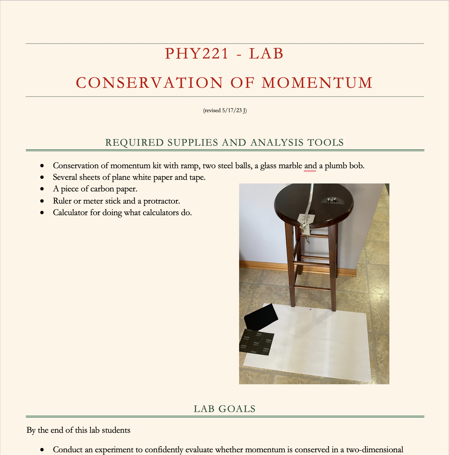 - Conservation of momentum kit with ramp, two steel | Chegg.com