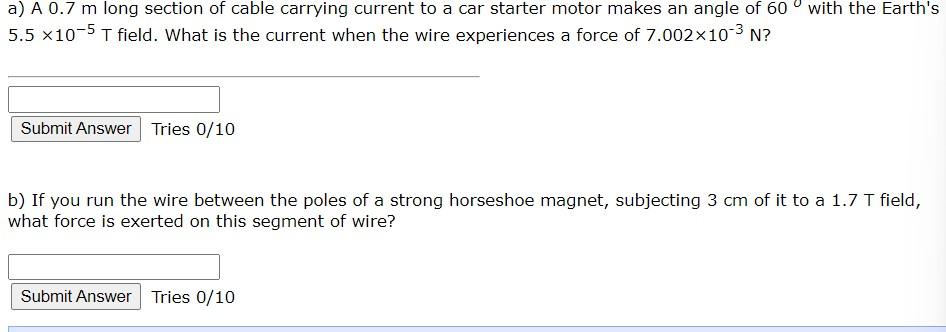 Solved a) A 0.7 m long section of cable carrying current to | Chegg.com