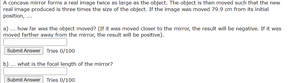 Solved A concave mirror forms a real image twice as large as | Chegg.com