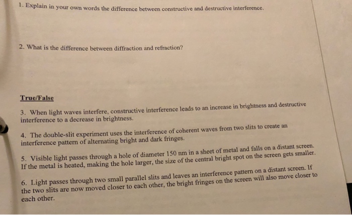 Solved 1. Explain i n your own words the difference between | Chegg.com