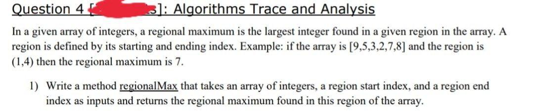 Solved a a Question 4 3]: Algorithms Trace and Analysis In a | Chegg.com